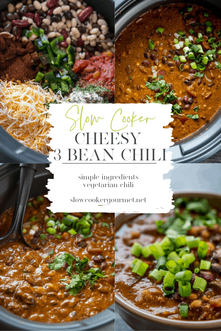 Slow Cooker Cheesy 3 Bean Chili - Slow Cooker Gourmet