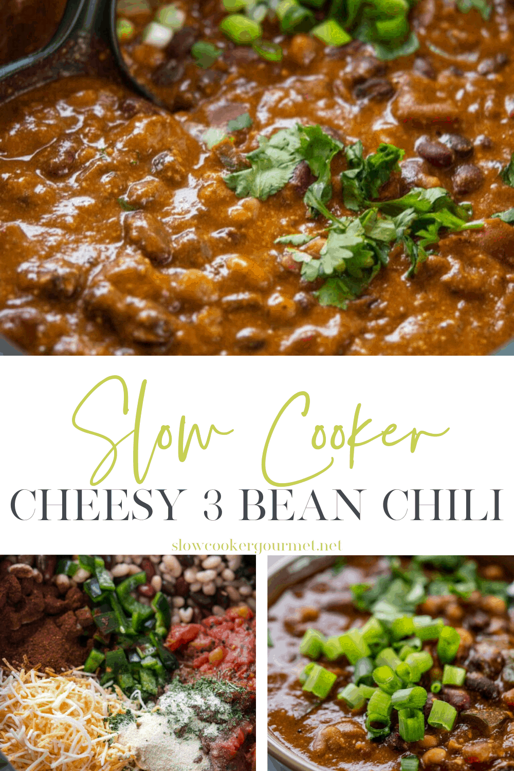 Slow Cooker Cheesy 3 Bean Chili - Slow Cooker Gourmet