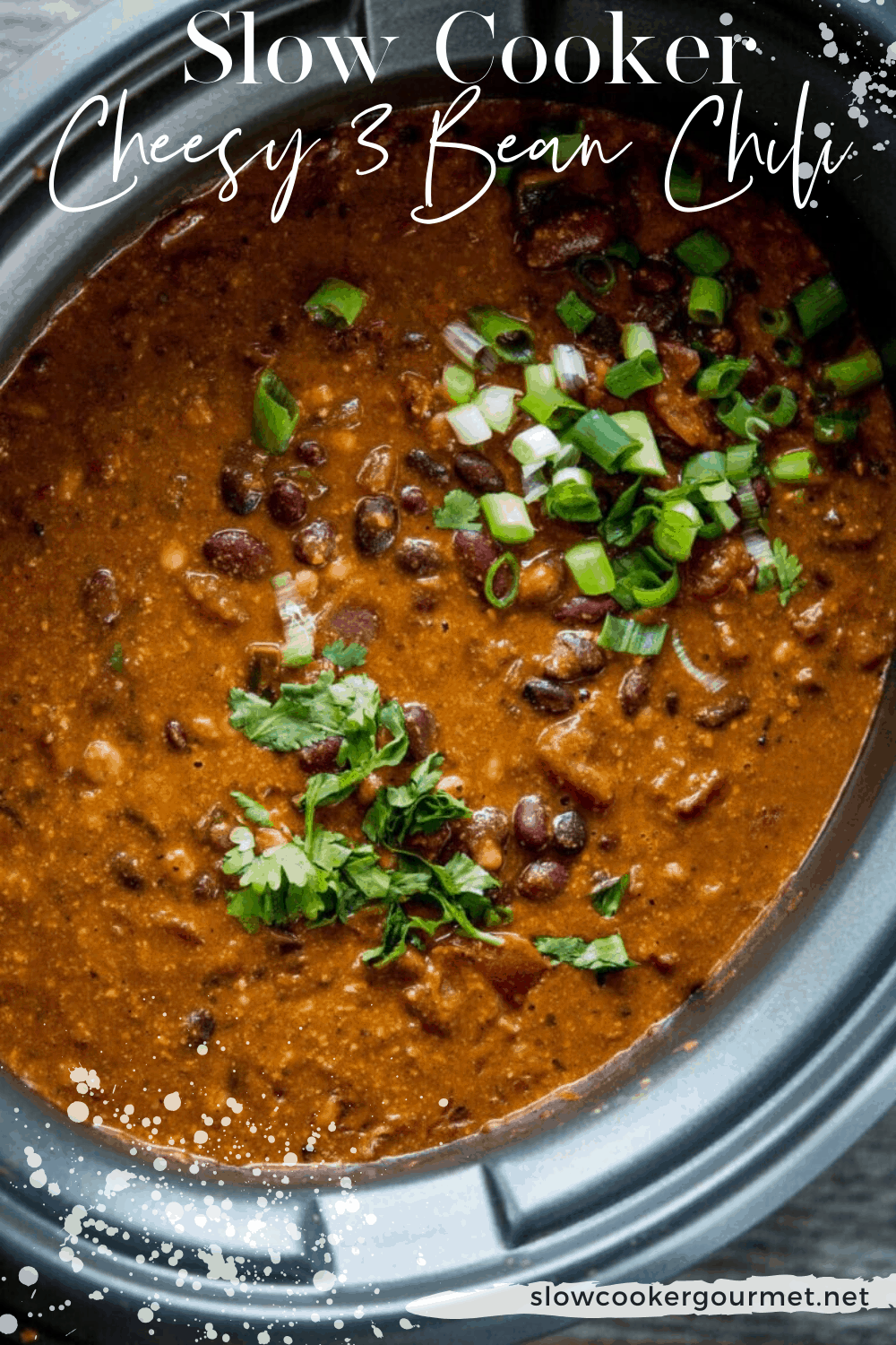Slow Cooker Cheesy 3 Bean Chili - Slow Cooker Gourmet