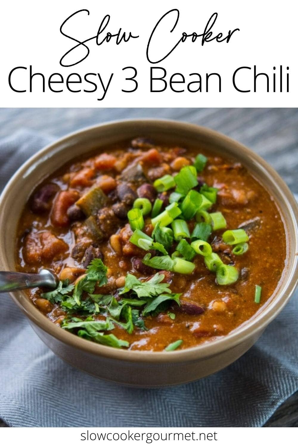 Slow Cooker Cheesy 3 Bean Chili - Slow Cooker Gourmet